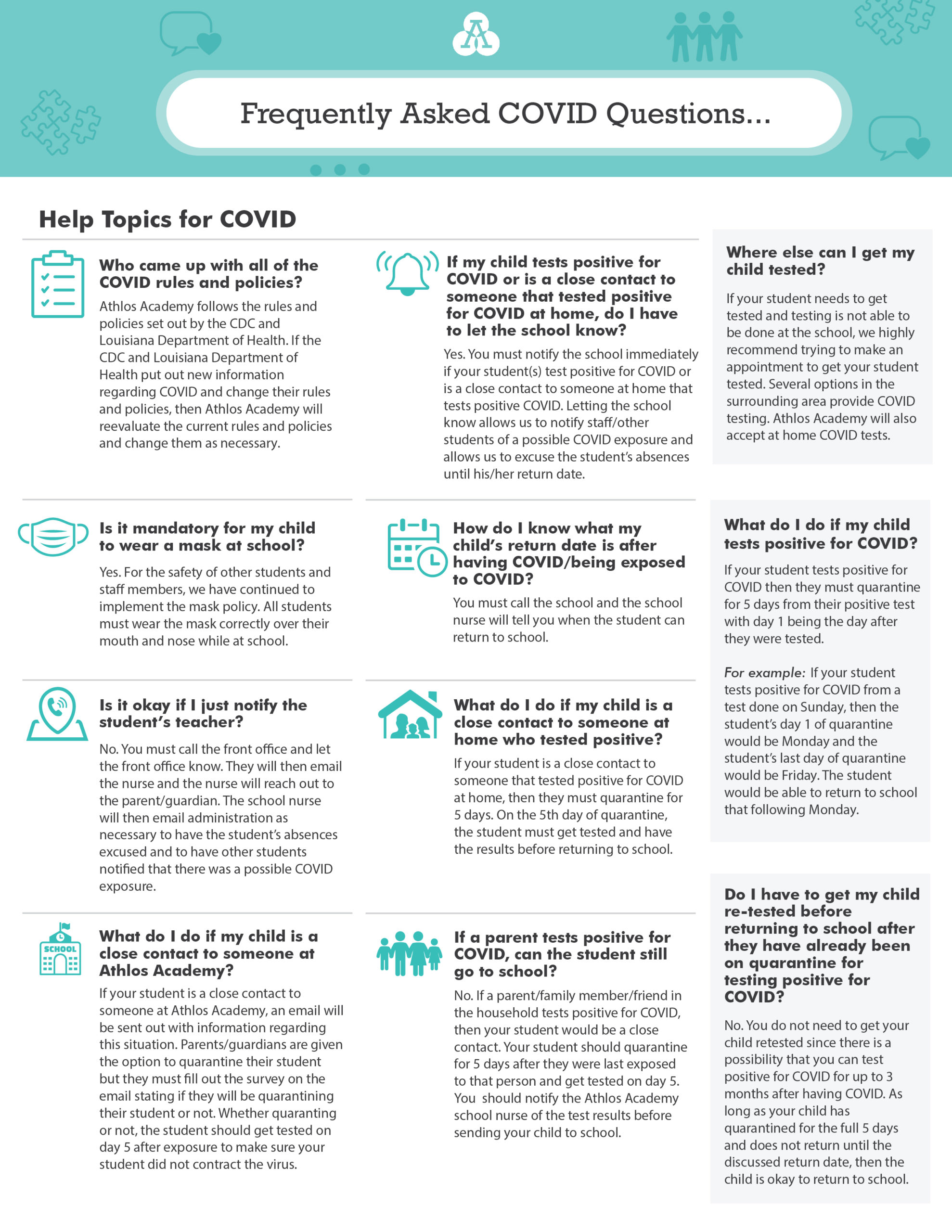 COVID Resources - FAQ & Flow Chart - Athlos Academy of Jefferson Parish