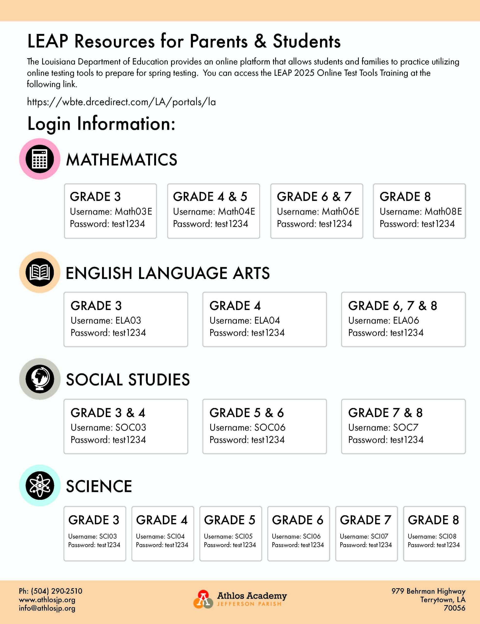 LEAP Testing Resources - Athlos Academy of Jefferson Parish